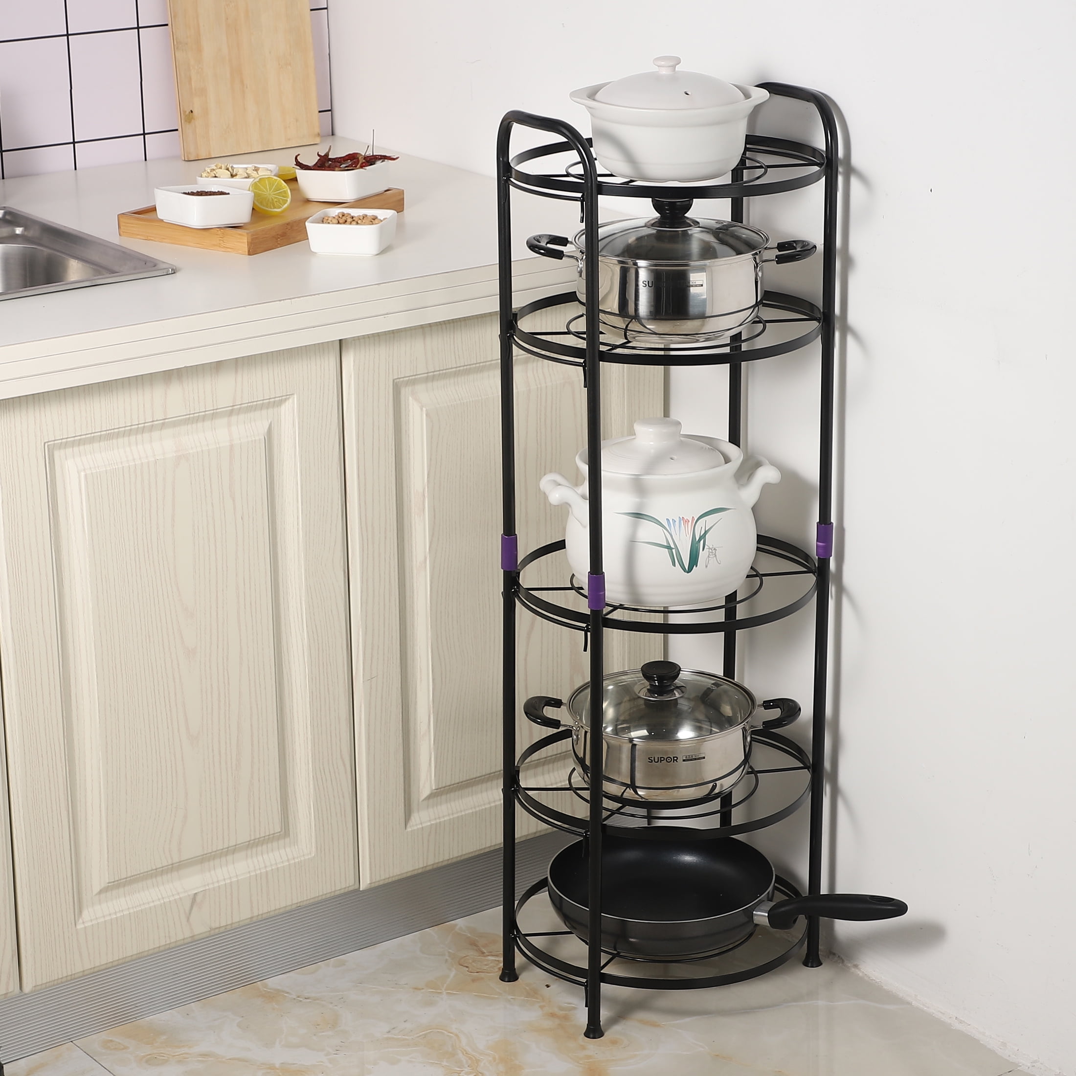 5-Tier Kitchen Pot Rack, Kitchen Storage Shelves Multifunctional Metal ...