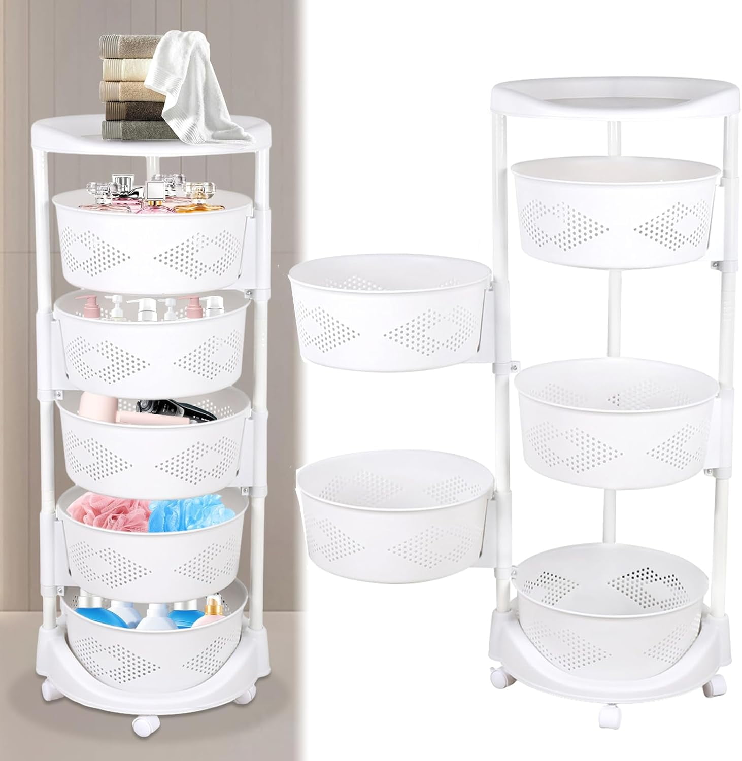 5 Tier Kitchen Rotating Storage Rack,Multi-Layer Storage Basket with ...