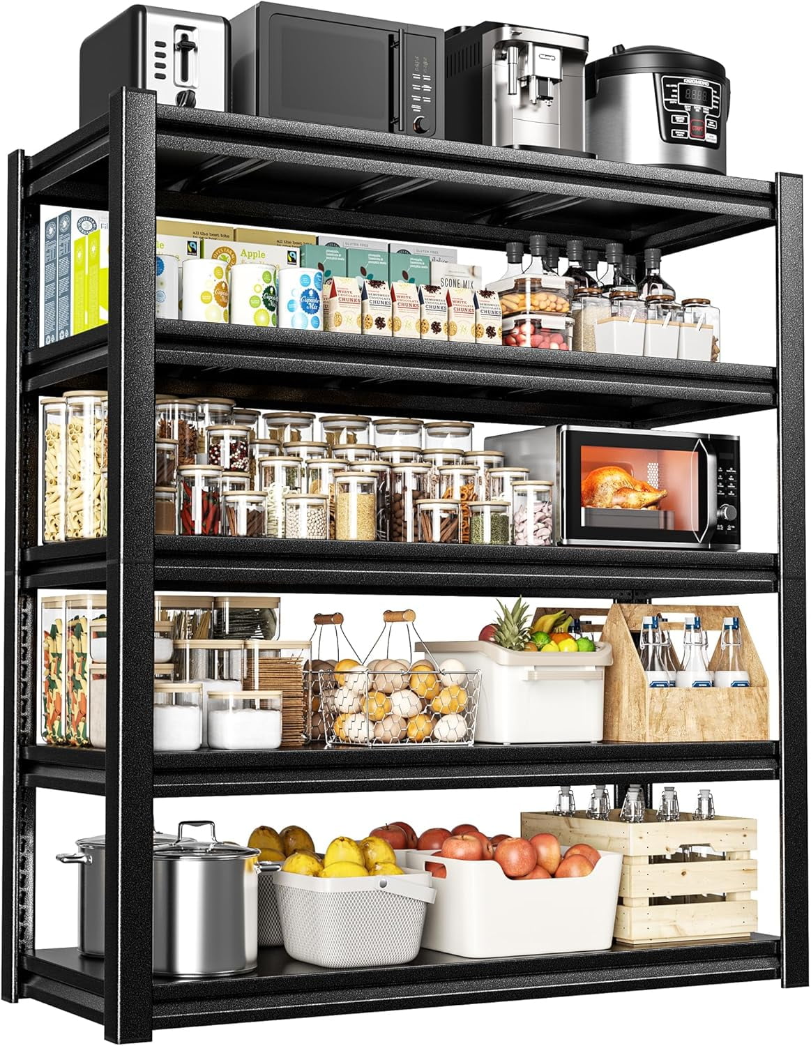 5-Tier Kitchen Shelving, 2500 LBS Weight Capacity, 72" H x 36" W x 16 ...
