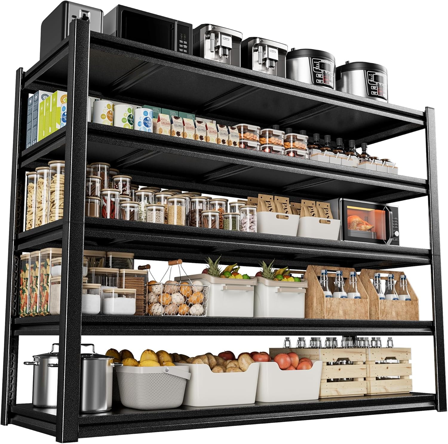 5-Tier Kitchen Shelving, 3000 LBS Weight Capacity, 72" H x 48" W x 24 ...