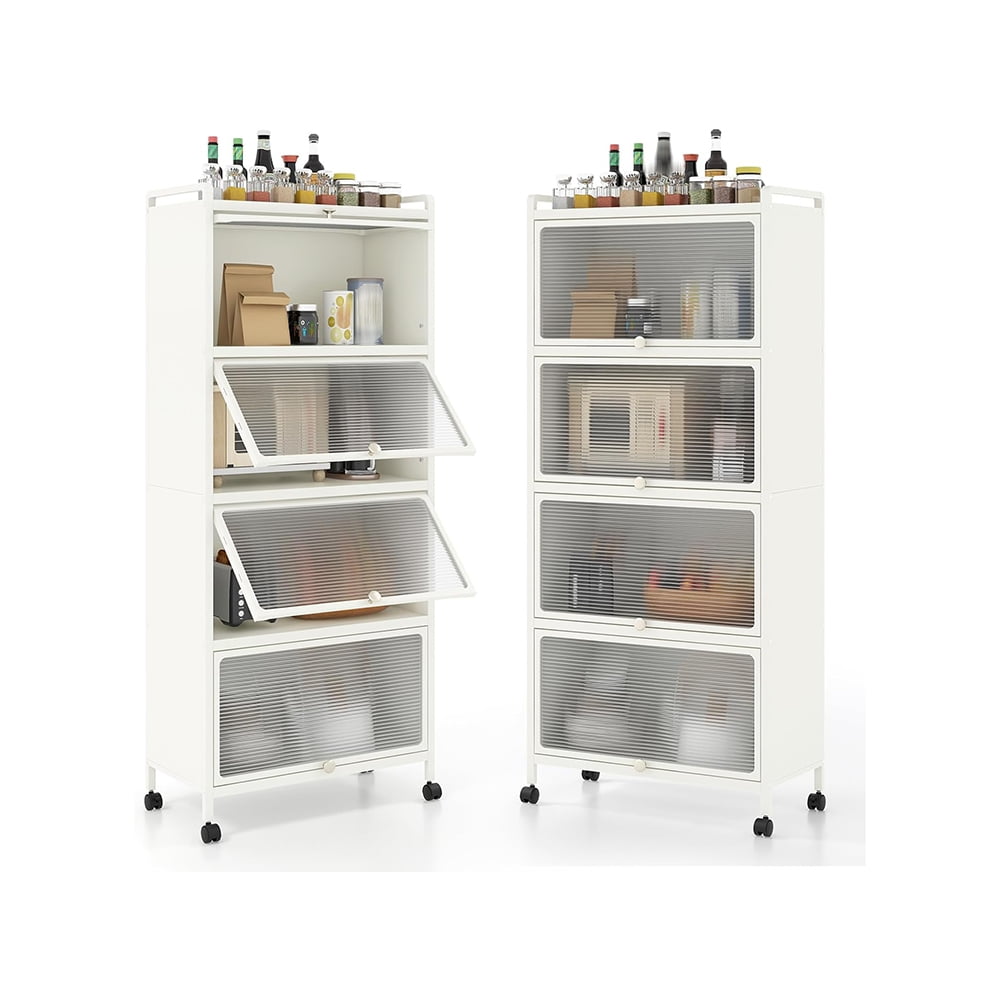 5-Tier Kitchen Storage Cabinet, Mobile Microwave Stand with Flip-up ...
