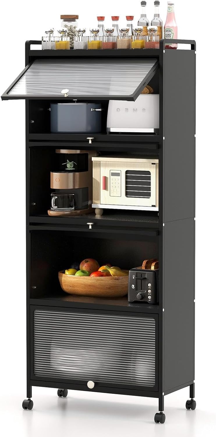5-Tier Kitchen Storage Cabinet | Mobile Microwave Stand with Metal ...