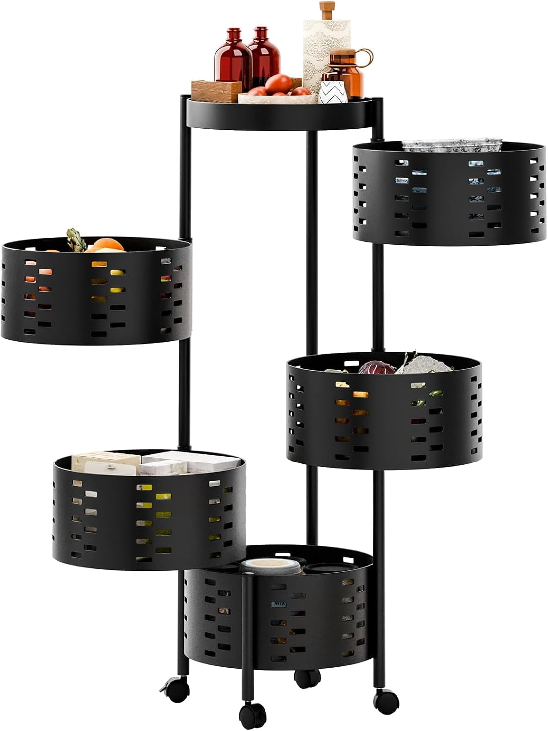 5 Tier Kitchen Storage Cart, Metal Circular Rotating Shelves Rack on ...