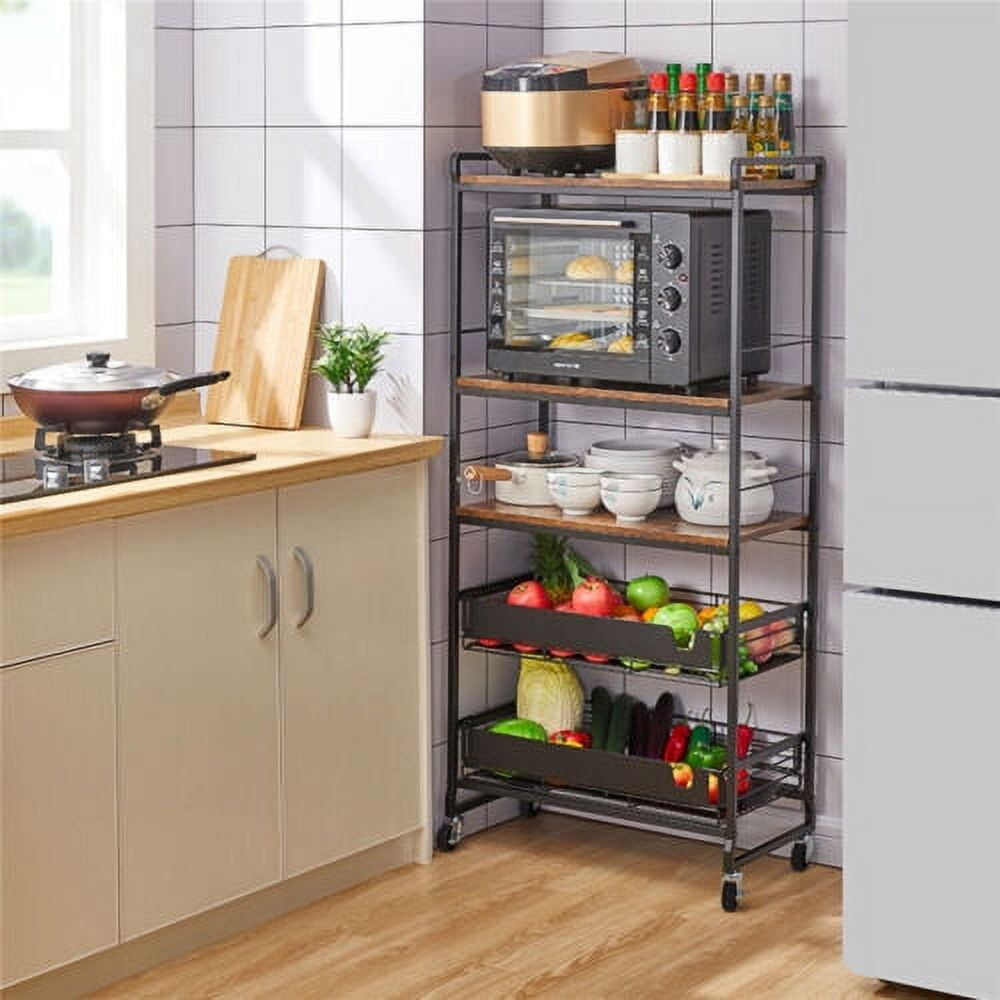 5-Tier Kitchen Storage Cart Microwave Oven Rack Utility Workstation ...