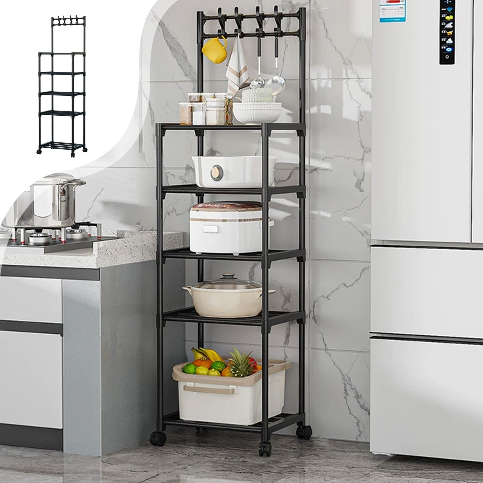 5-Tier Kitchen Storage Cart with Wheels | Multi-Purpose Shelf for ...