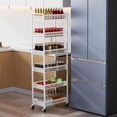 5-Tier Kitchen Storage Cart with Wheels, Pull-Out Baskets, Wood Top and ...