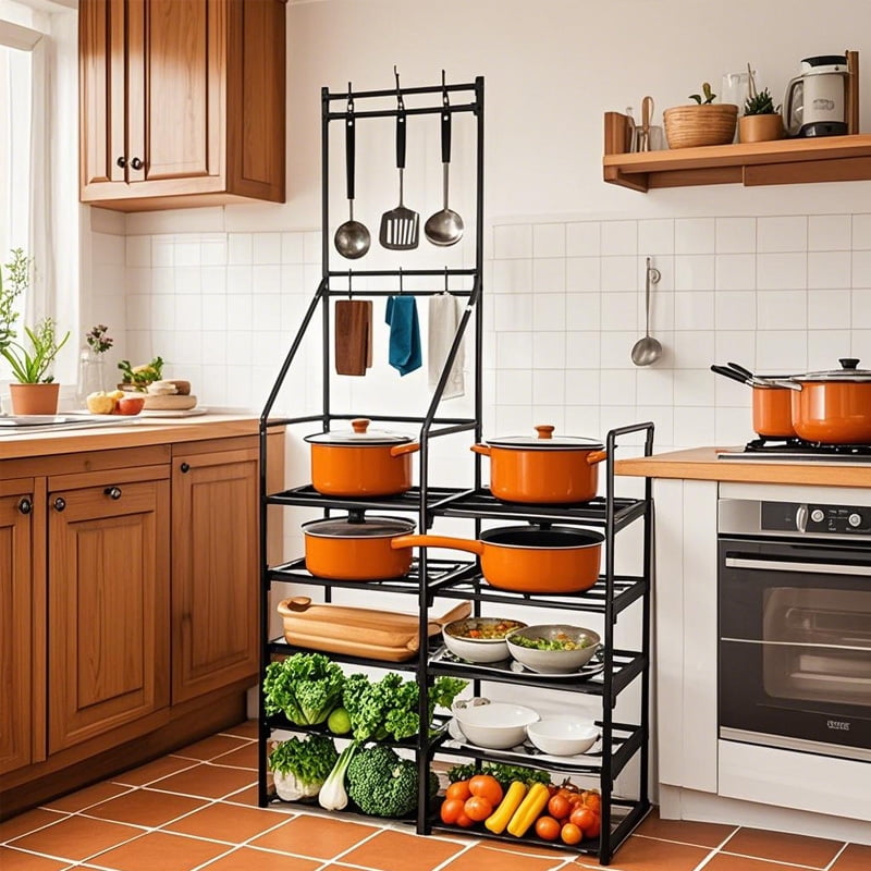 5-Tier Kitchen Storage Rack With 8 Hooks, Kitchen Cabinet, Shoe Rack ...