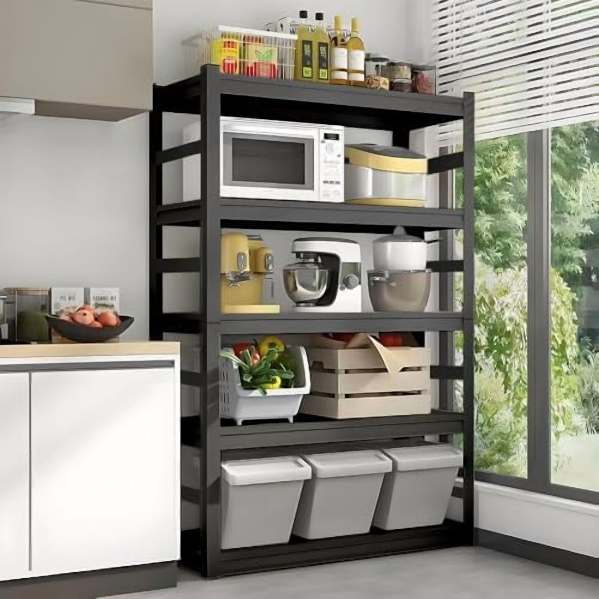 5-Tier Kitchen Storage Shelf, Metal Frame Shelving Unit, Adjustable ...