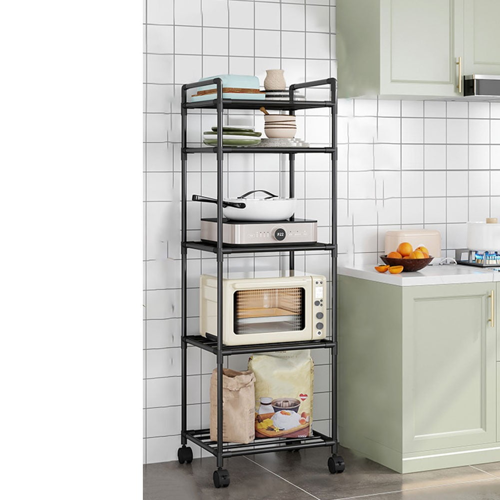 5 Tier Kitchen Storage Shelves with Wheels,Metal Shelves for Storage ...