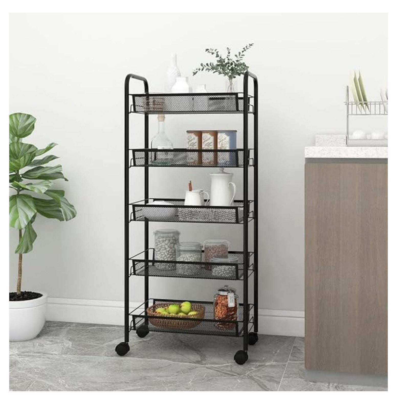 5-Tier Kitchen Trolley Black 18.1"x10.2"x41.3" Iron - Walmart.com