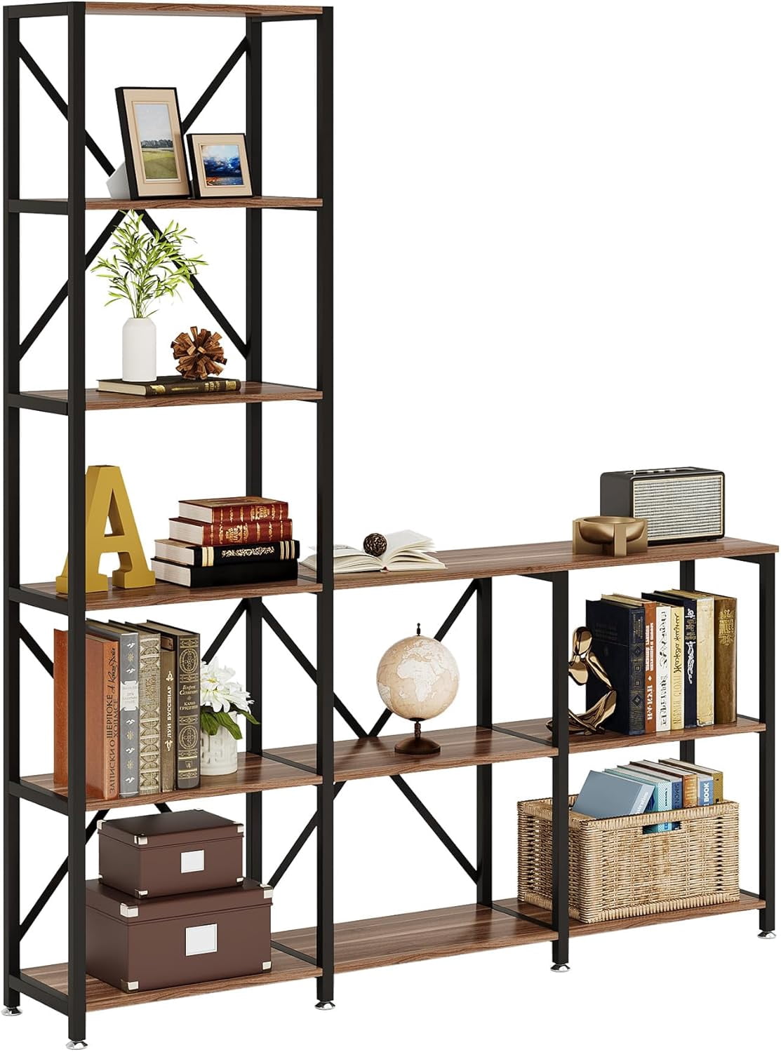 5-Tier L-Shaped Ladder Bookshelf - Sturdy Metal Frame & Particle Board ...