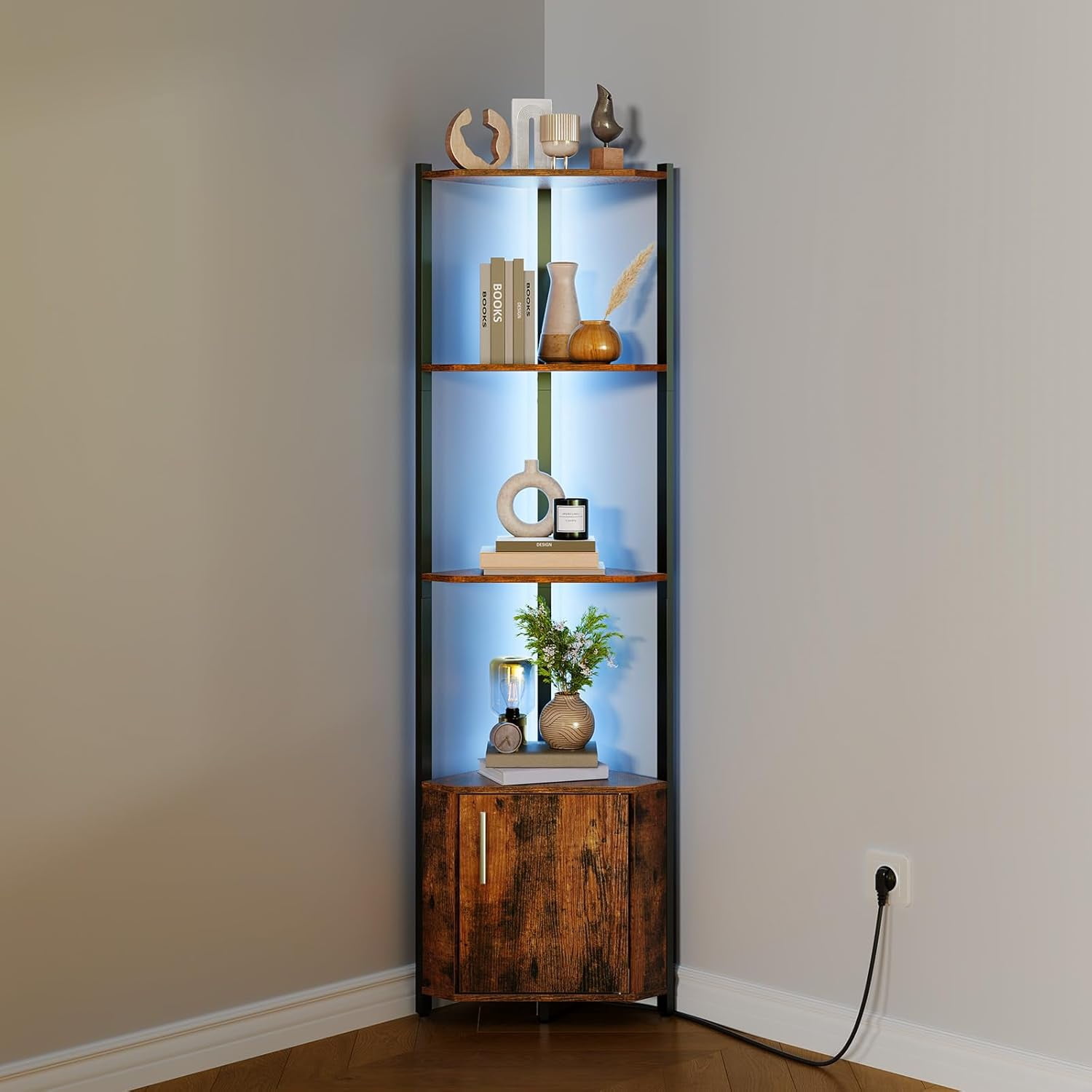 5 Tier LED Corner Shelf with Lights, with LED Strips, Adjustable ...