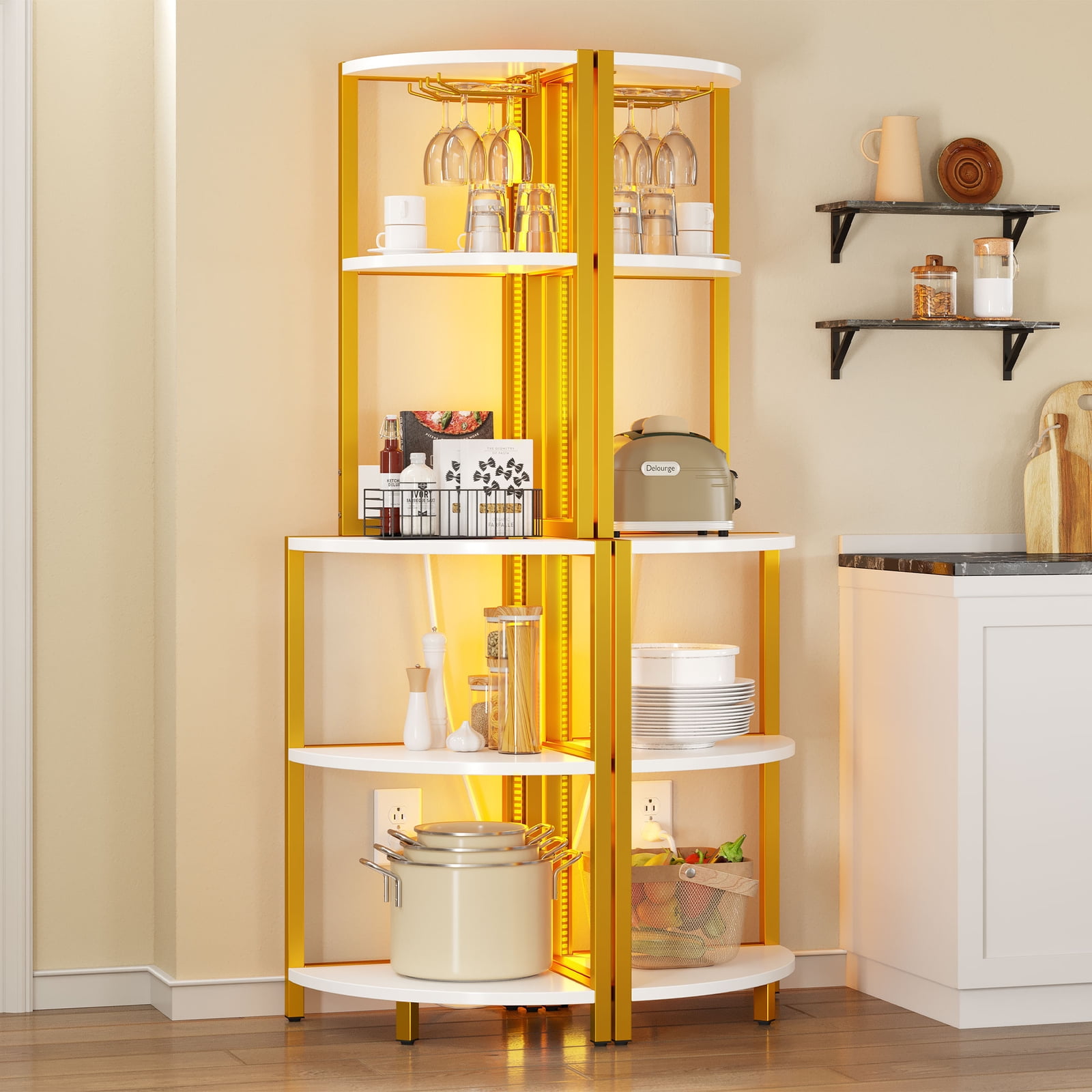 5 Tier LED Corner Shelf with Power Outlets and Glass Holder Corner ...