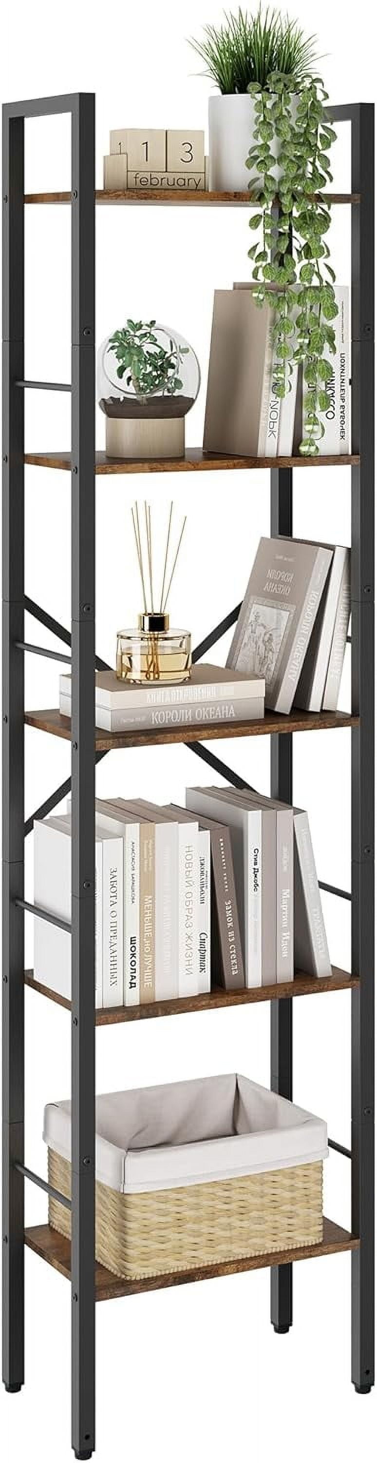 5 Tier Ladder Bookshelf Industrial Ladder Shelf, Narrow Tall Skinny ...
