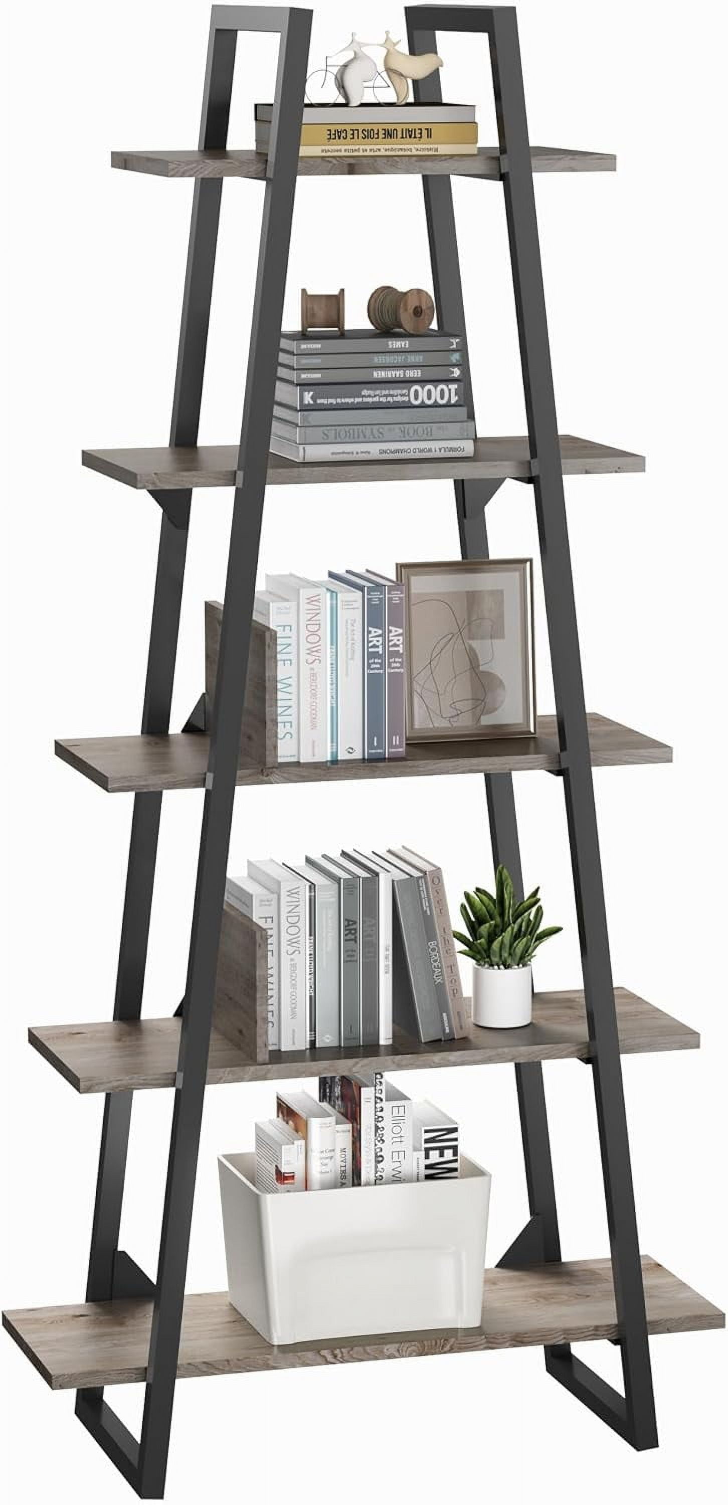 5-Tier Ladder Bookshelf, Industrial Narrow Tall Bookcase with Metal ...