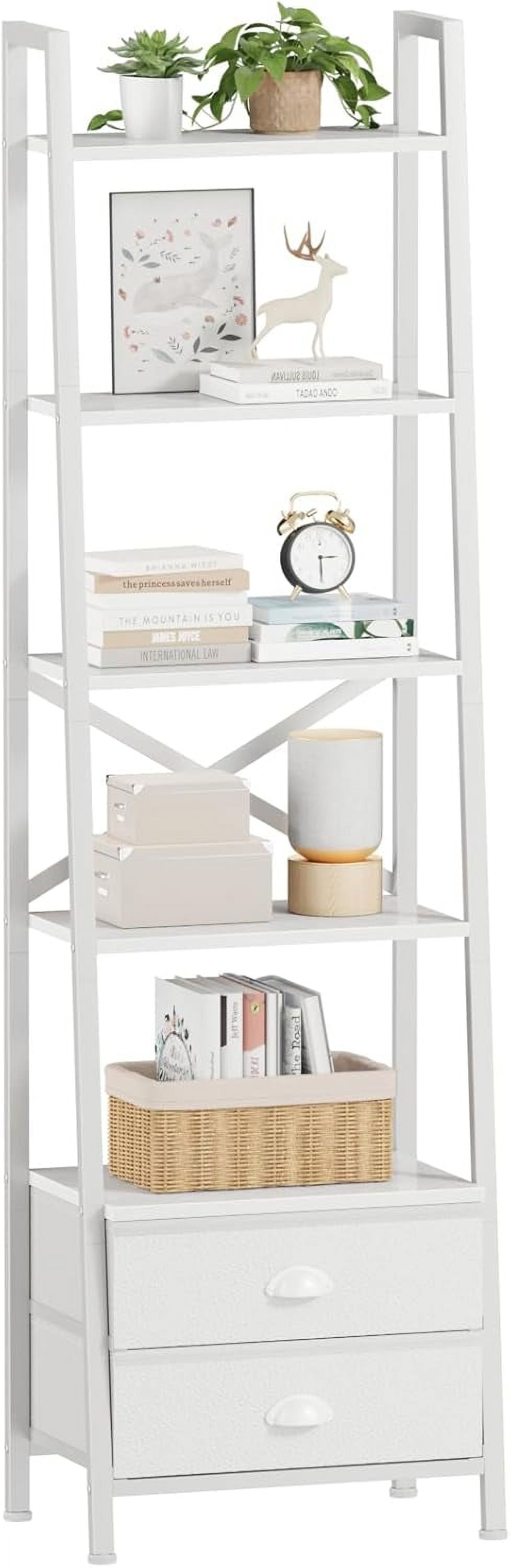 5-Tier Ladder Shelf with 2 Drawers,Narrow Bookshelf Storage Shelves ...