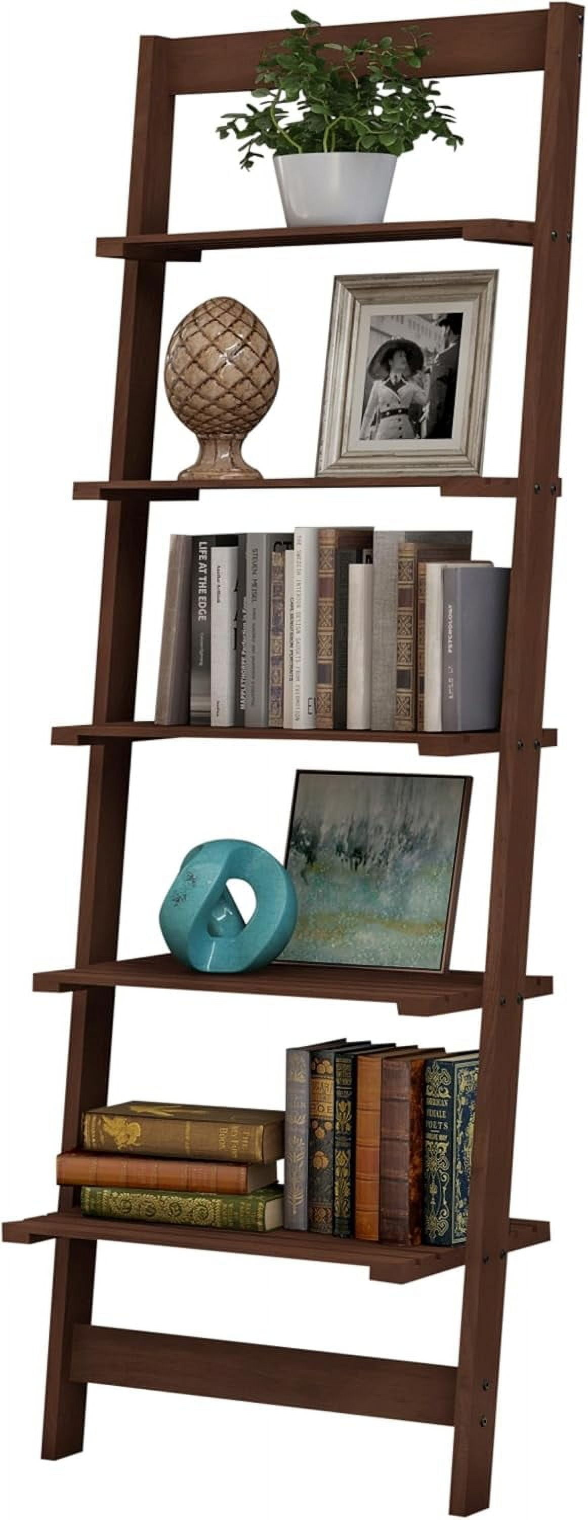 5-Tier Ladder Shelf - 50-Inch Narrow Leaning Bookshelf - Wooden ...