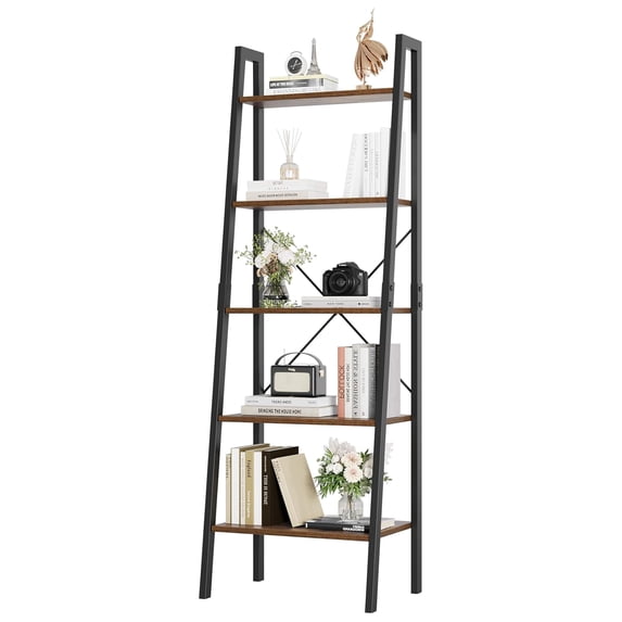 5-Tier Ladder Shelf Bookcase - Metal Frame Plant Rack, Home Office ...