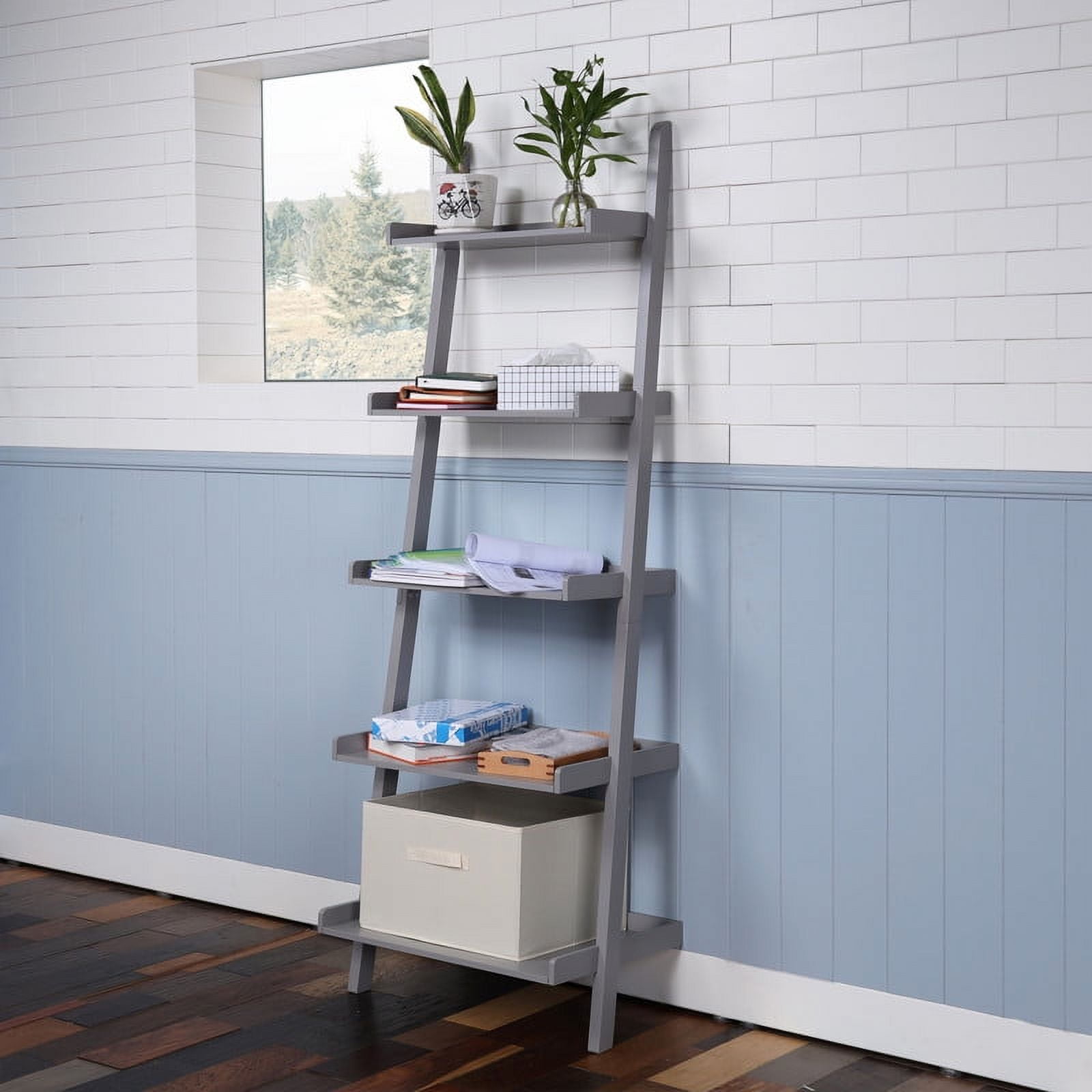 5-Tier Ladder Shelf – Leaning Book Case – Bookshelf for Bedroom, Living ...