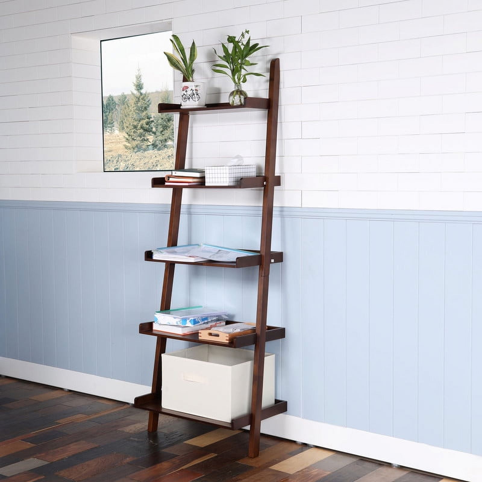 5-Tier Ladder Shelf – Leaning Book Case – Bookshelf for Bedroom, Living ...
