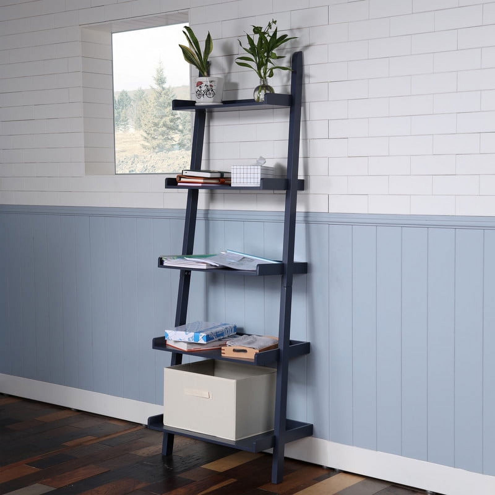 5-Tier Ladder Shelf – Leaning Book Case – Bookshelf for Bedroom, Living ...