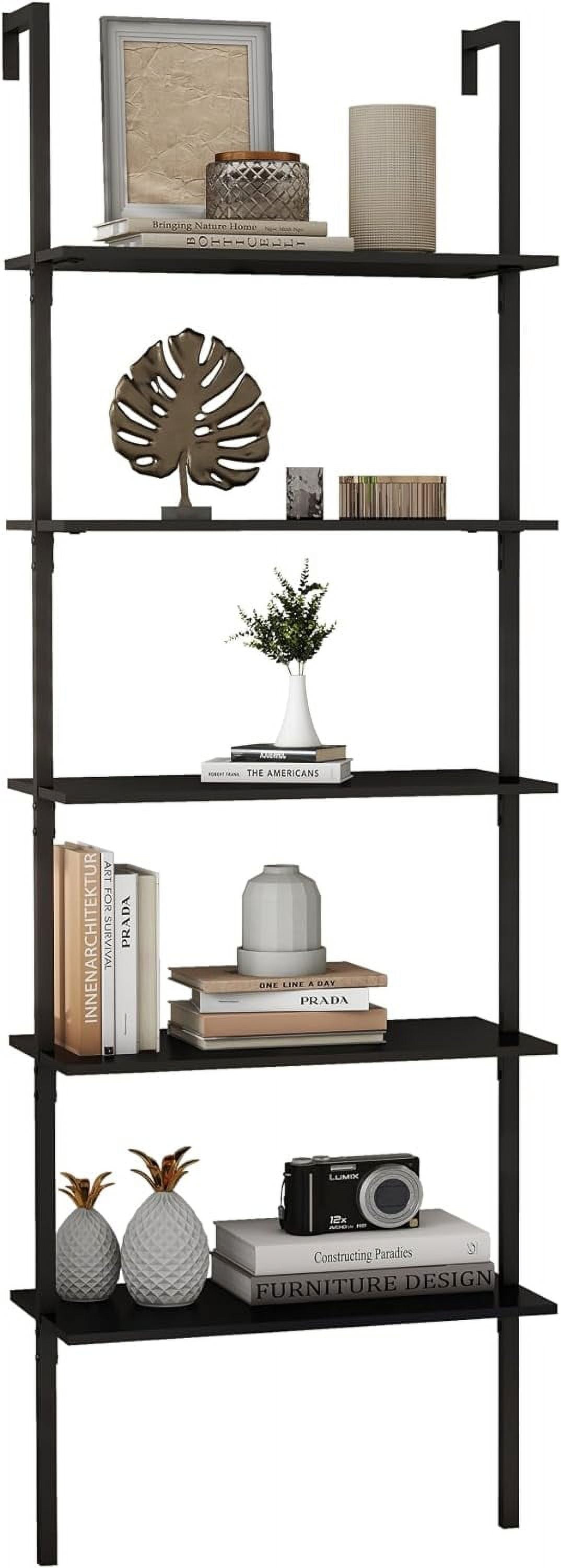 5 Tier Ladder Shelf, Open Space Book Shelf Wall Mount Bookshelf with ...