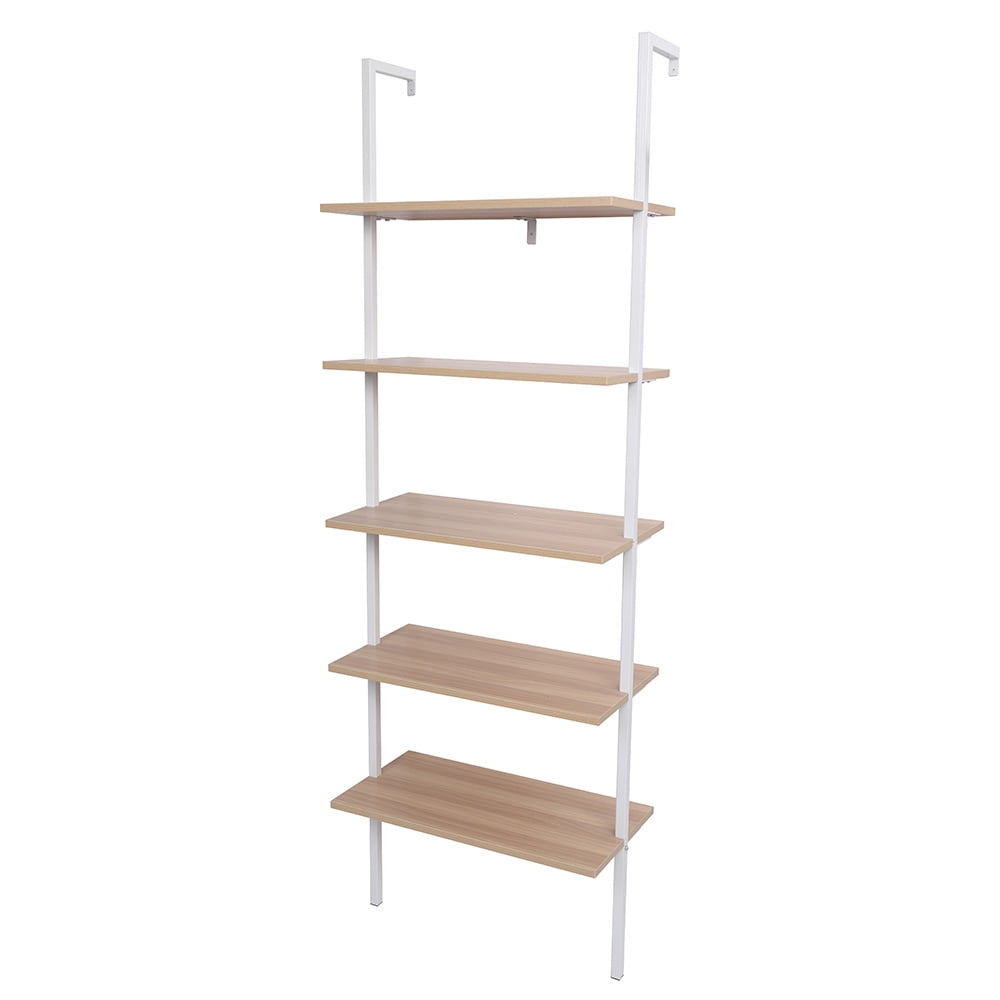 5 Tier Ladder Shelf Open Wall Mount Ladder Bookshelf Storage Organizer ...