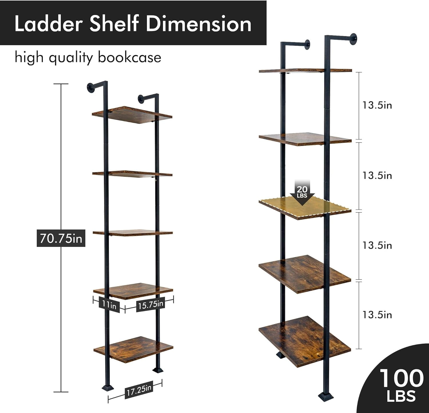 5-Tier Ladder Shelf, Tall Narrow Bookcase for Small Spaces, Book ...
