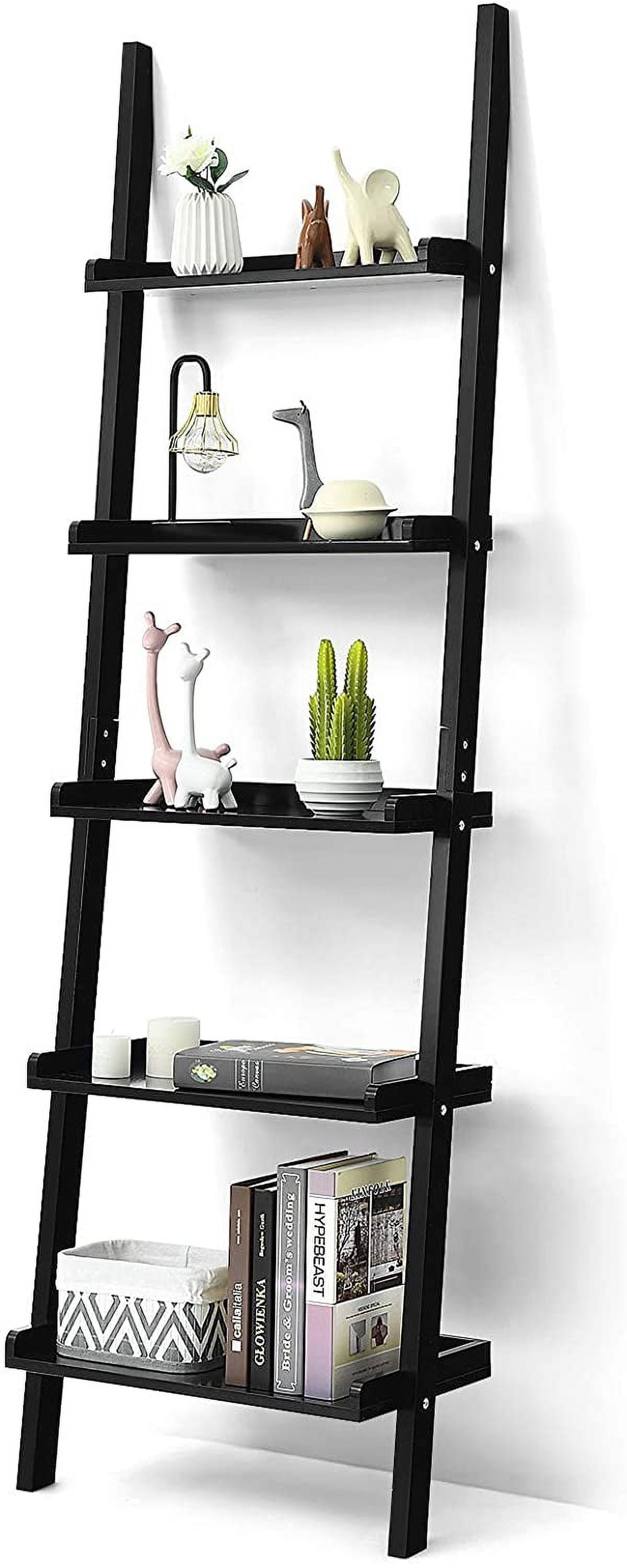 5-Tier Ladder Shelf, Wall-Leaning Bookshelf w/Open Shelves, Plant ...