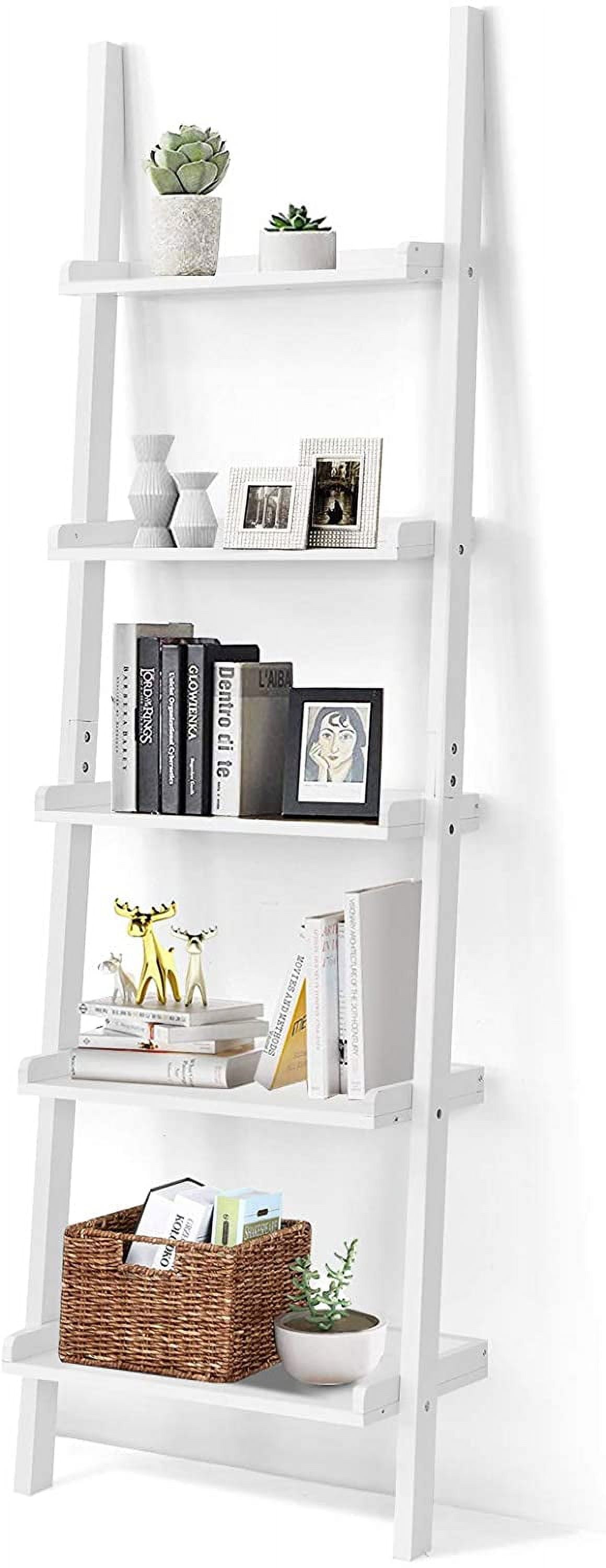 5-Tier Ladder Shelf, Wall-Leaning Bookshelf w/Open Shelves, Plant ...