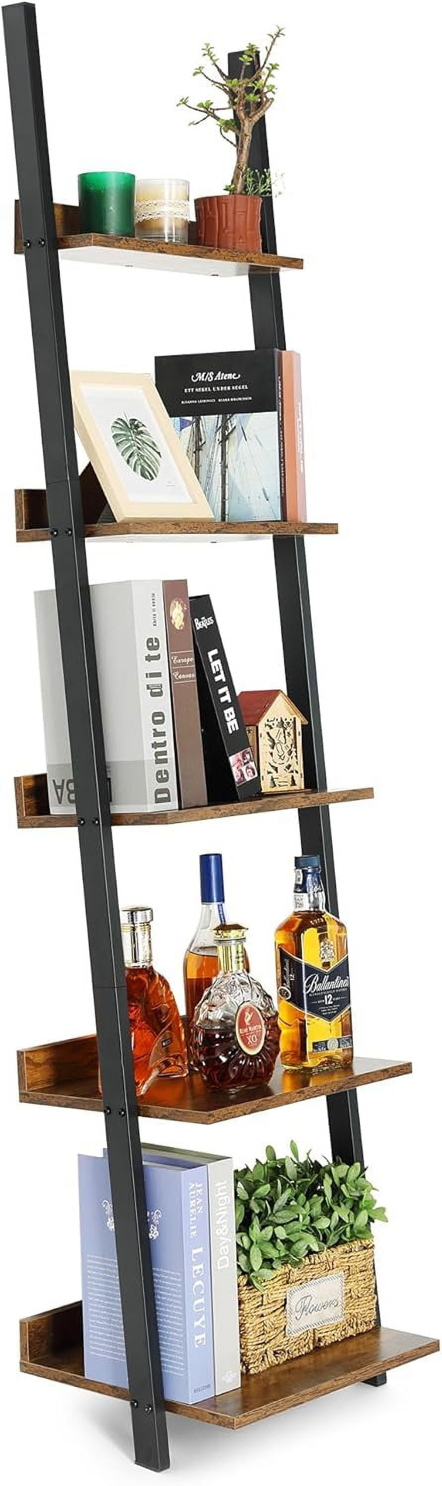 5 Tier Ladder Shelf, Wood Ladder Bookshelf, Industrial Bookcase Display ...