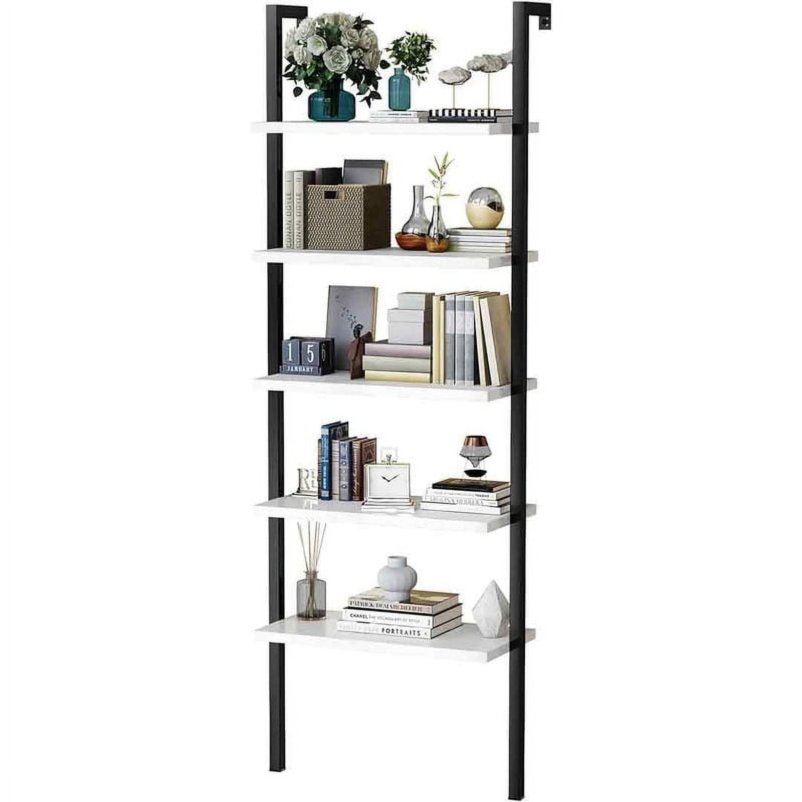 5 Tier Ladder Shelf, Wooden Bookcase with Open Display Shelves, 70.8x23 ...