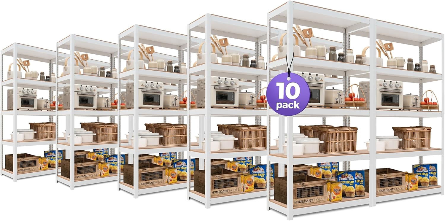 5-Tier Laminated Boltless Metal Shelving Unit Adjustable Storage ...