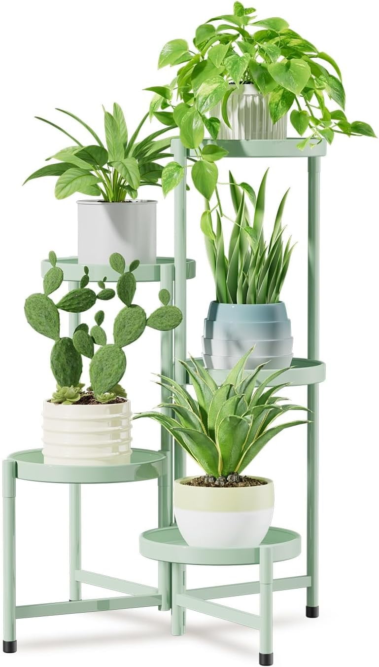 5 Tier Large Plant Stand Indoor, 10 Inch Wide Corner Tall Metal Plant ...