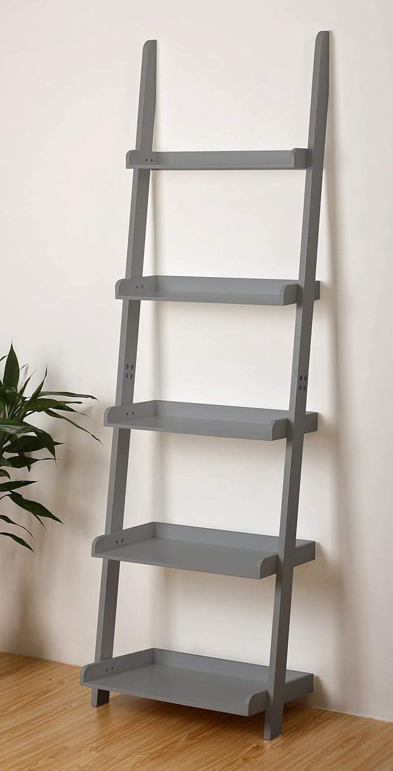 5-Tier Leaning Wall Ladder Bookshelf, 70 in Tall, Gray - Walmart.com