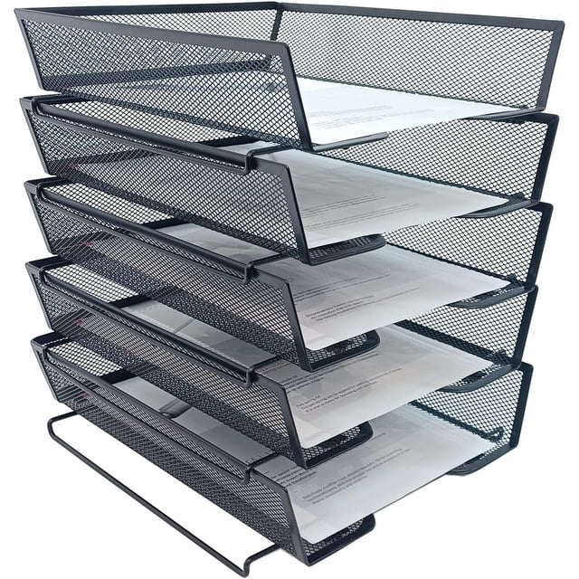 5 Tier Letter Tray Desk File Organizer,Metal Paper Organizer for Office ...