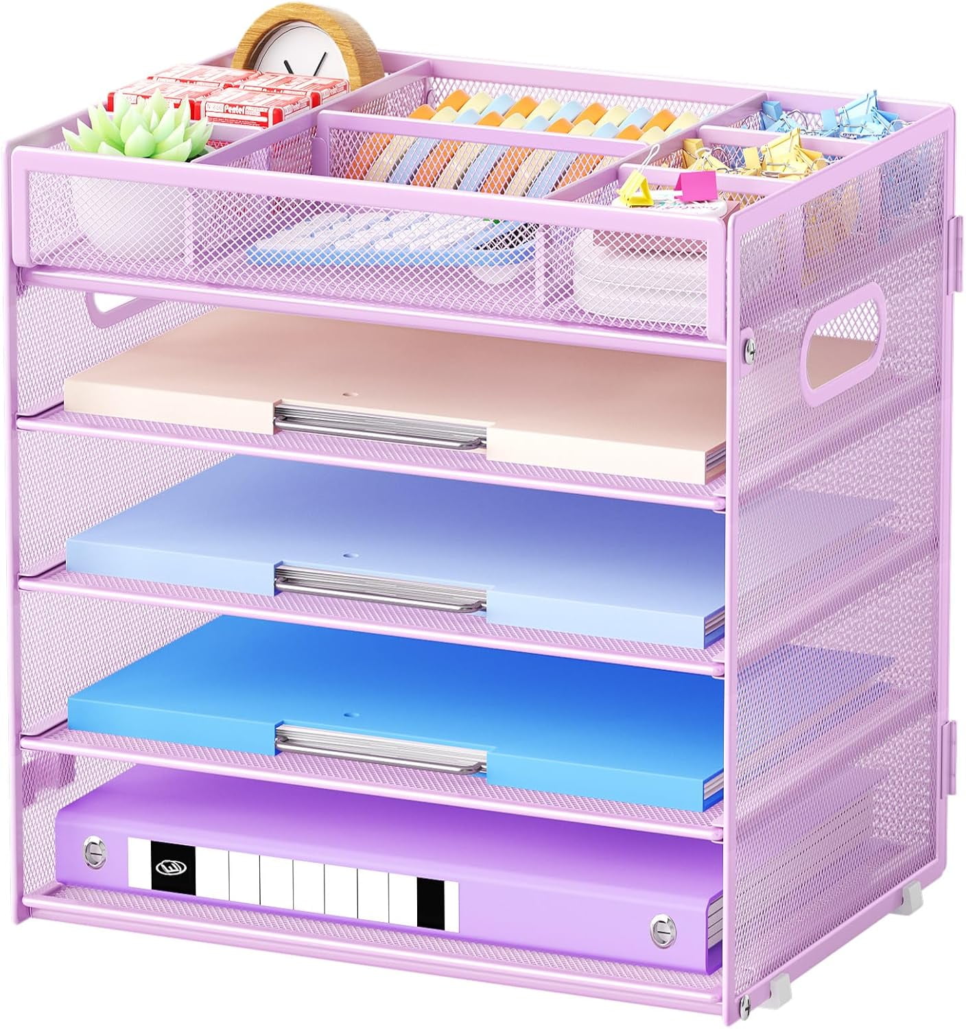 5-Tier Letter Tray Organizer with Handle, Adjustable Mesh Desk Storage ...