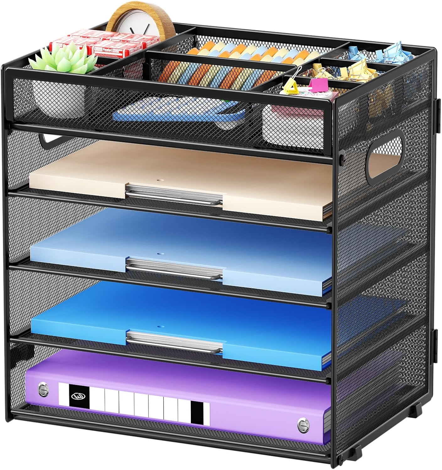 5-Tier Letter Tray Paper Organizer with Handle, Multi-Functional Mesh ...