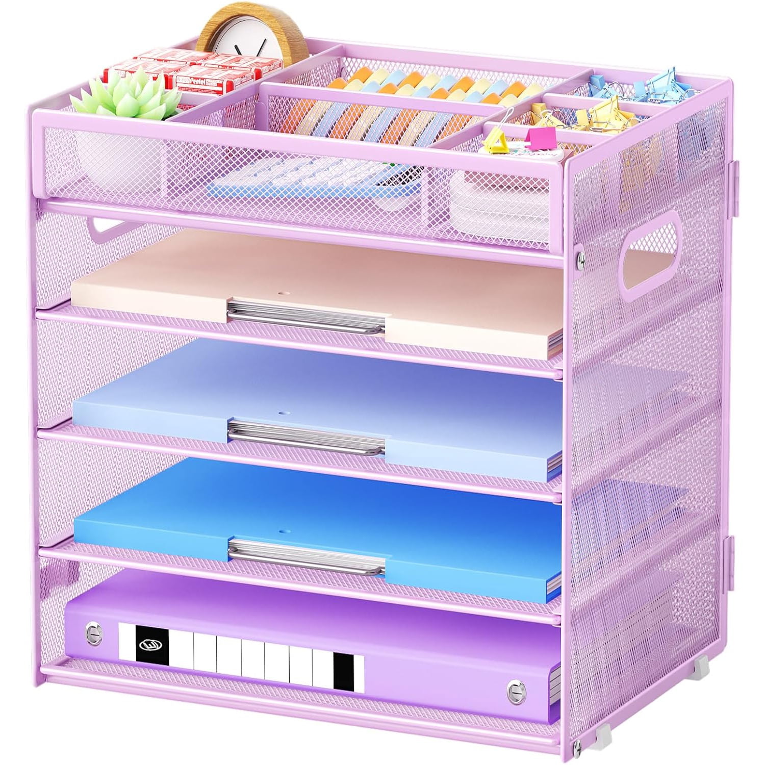 5-Tier Letter Tray Paper Organizer with Handle, Multi-Functional Mesh ...