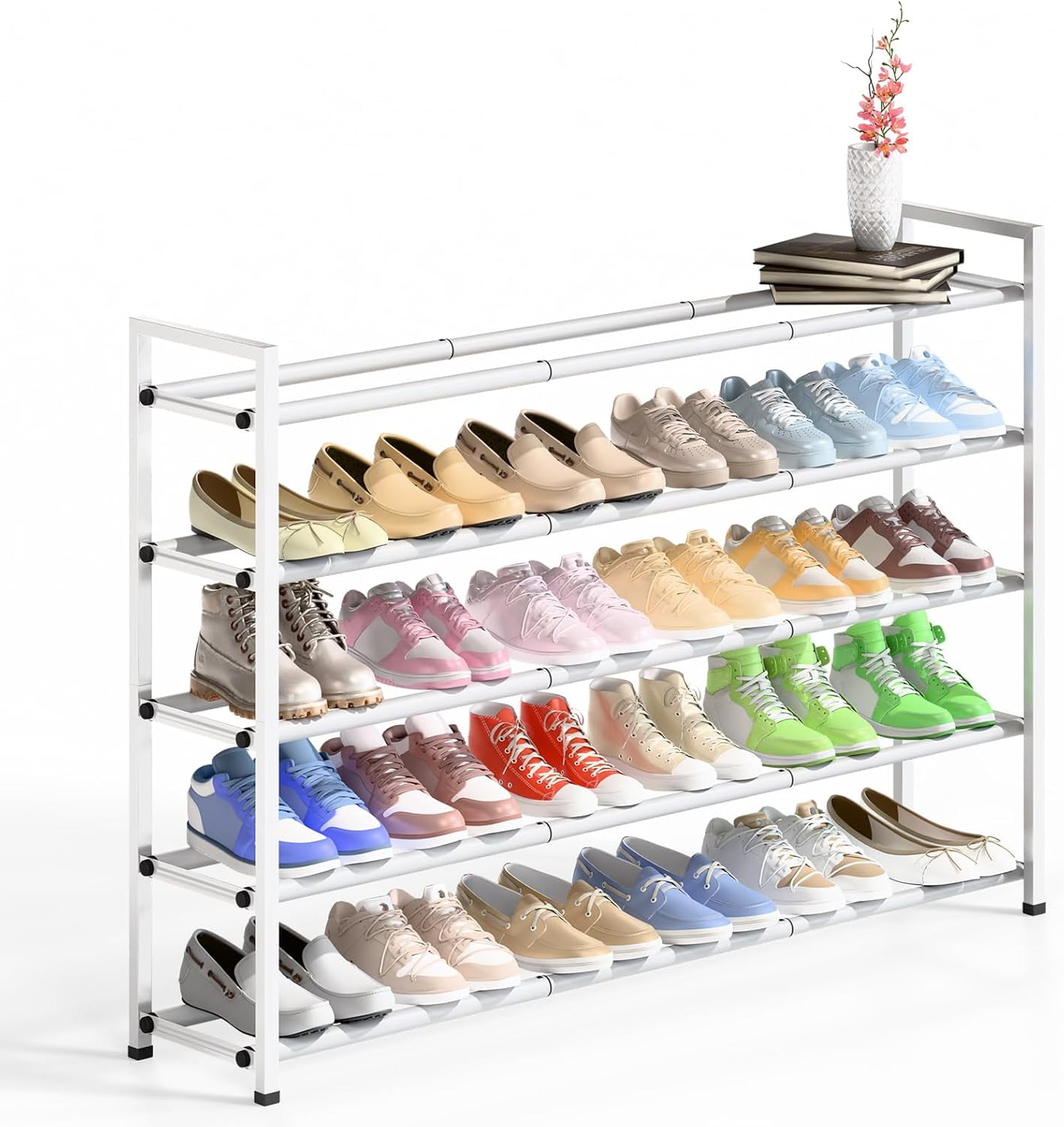 5-Tier Long Expandable Shoe Rack for Closet, 18"-44" Adjustable Shoe ...
