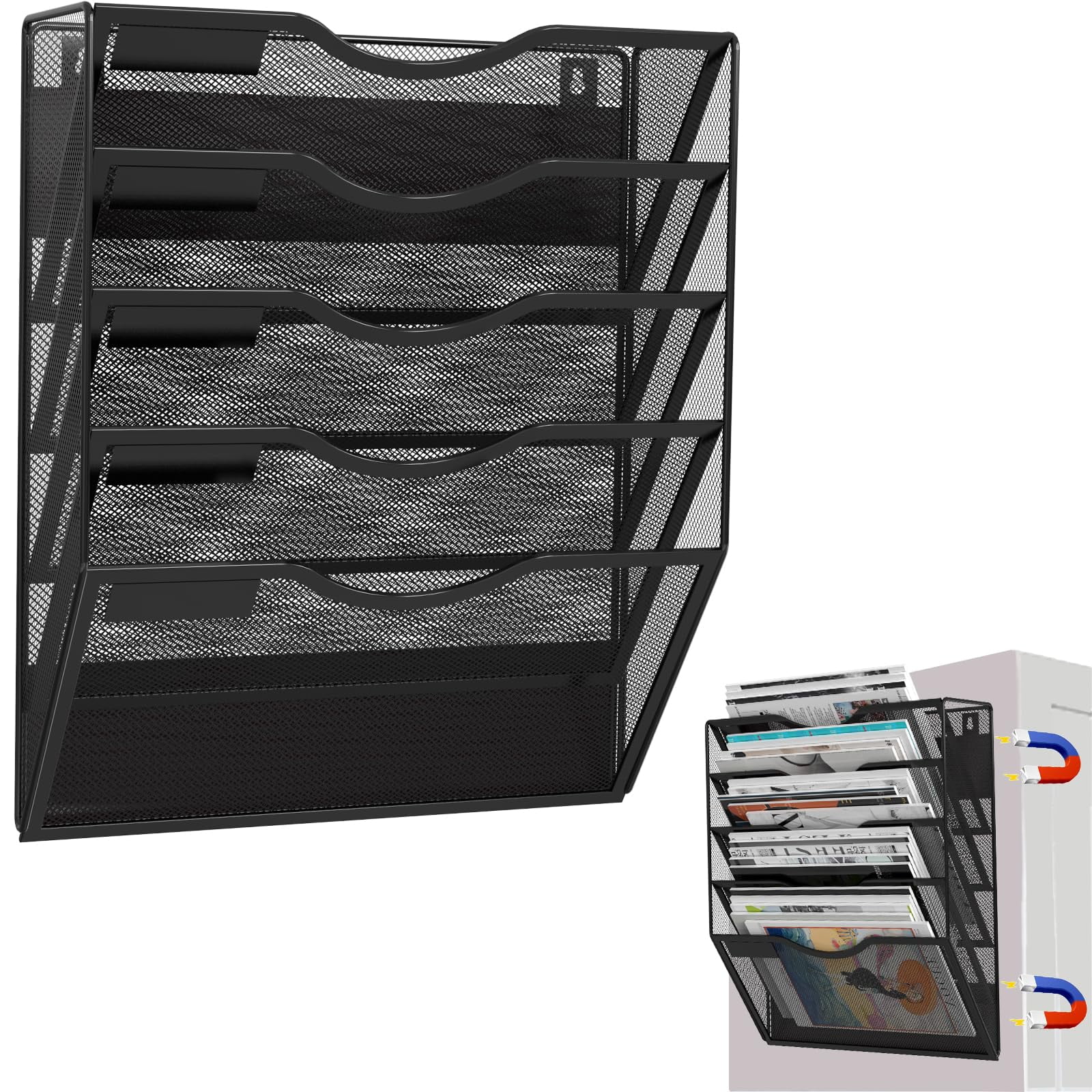 5-Tier Magnetic File Holder, No Drilling Installation File Cabinet ...