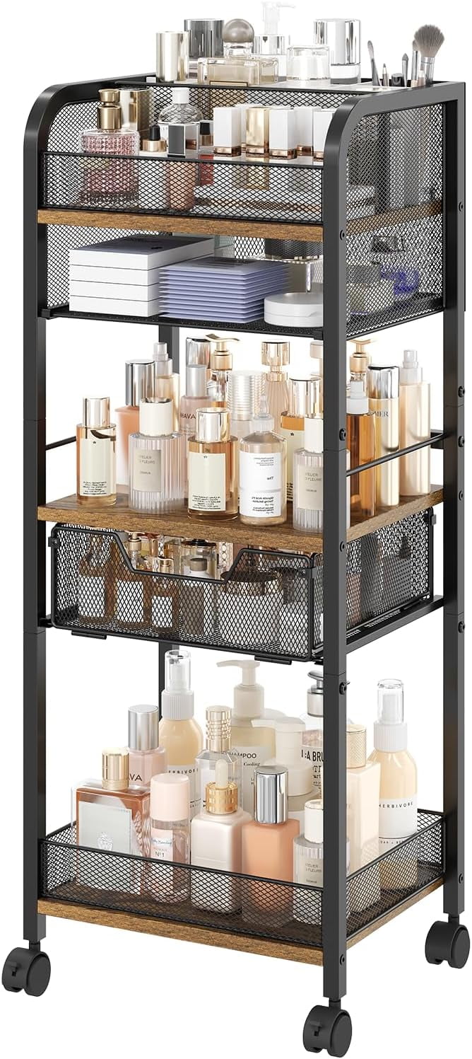 5-Tier Makeup Cart Organizer with Drawer and 8 Dividers, Rolling Makeup ...