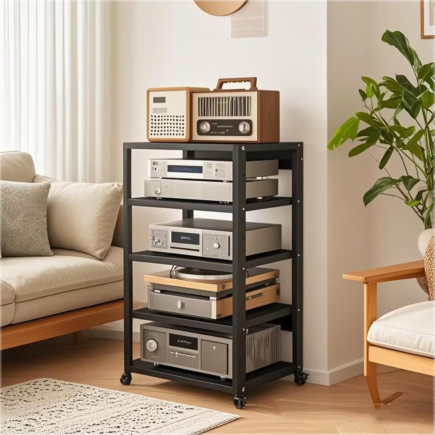 5 Tier Media Rack With Shelf Height Adjustable Component Cabinets ...