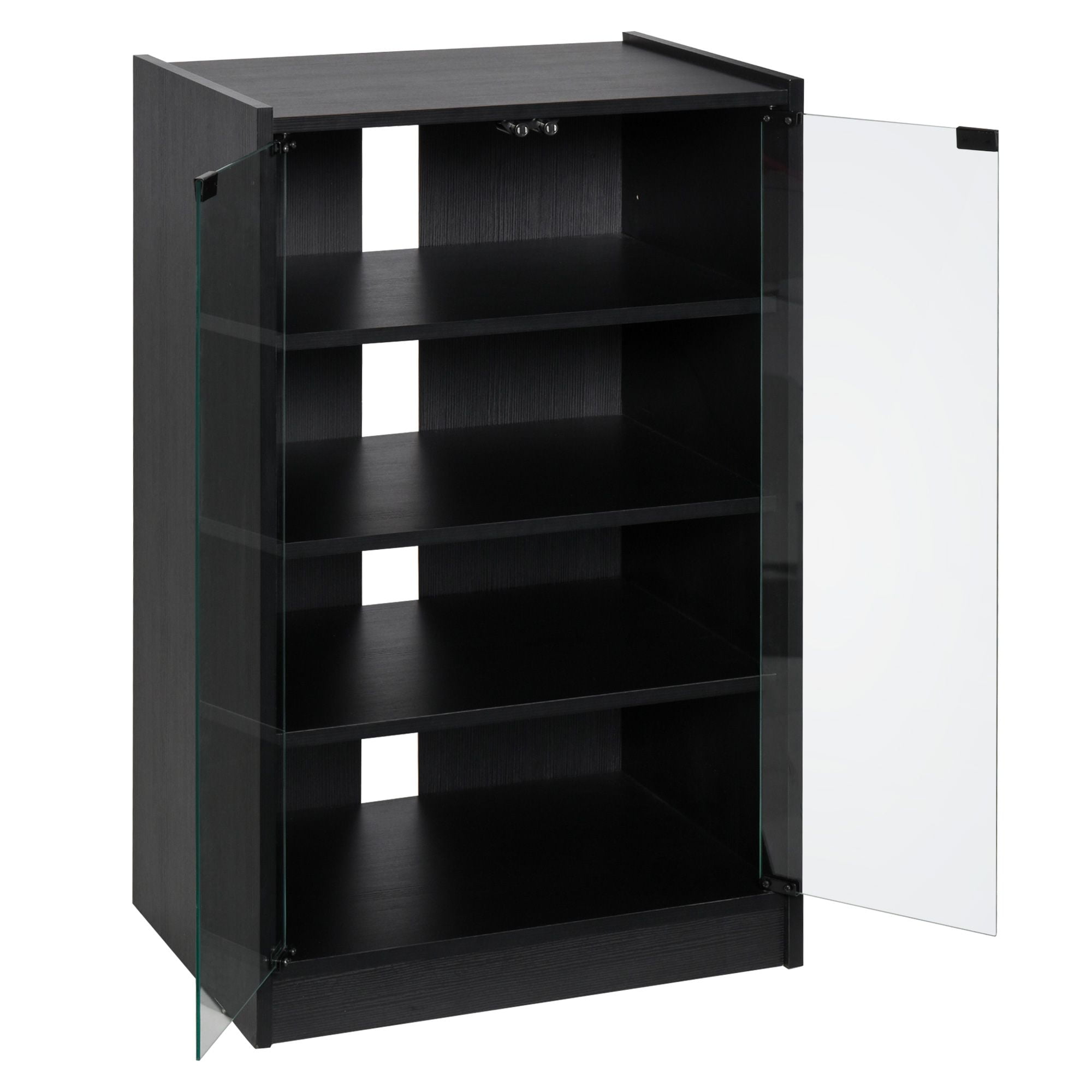 5-Tier Media Stand Cabinet with Adjustable Shelves, Tempered Glass Door ...