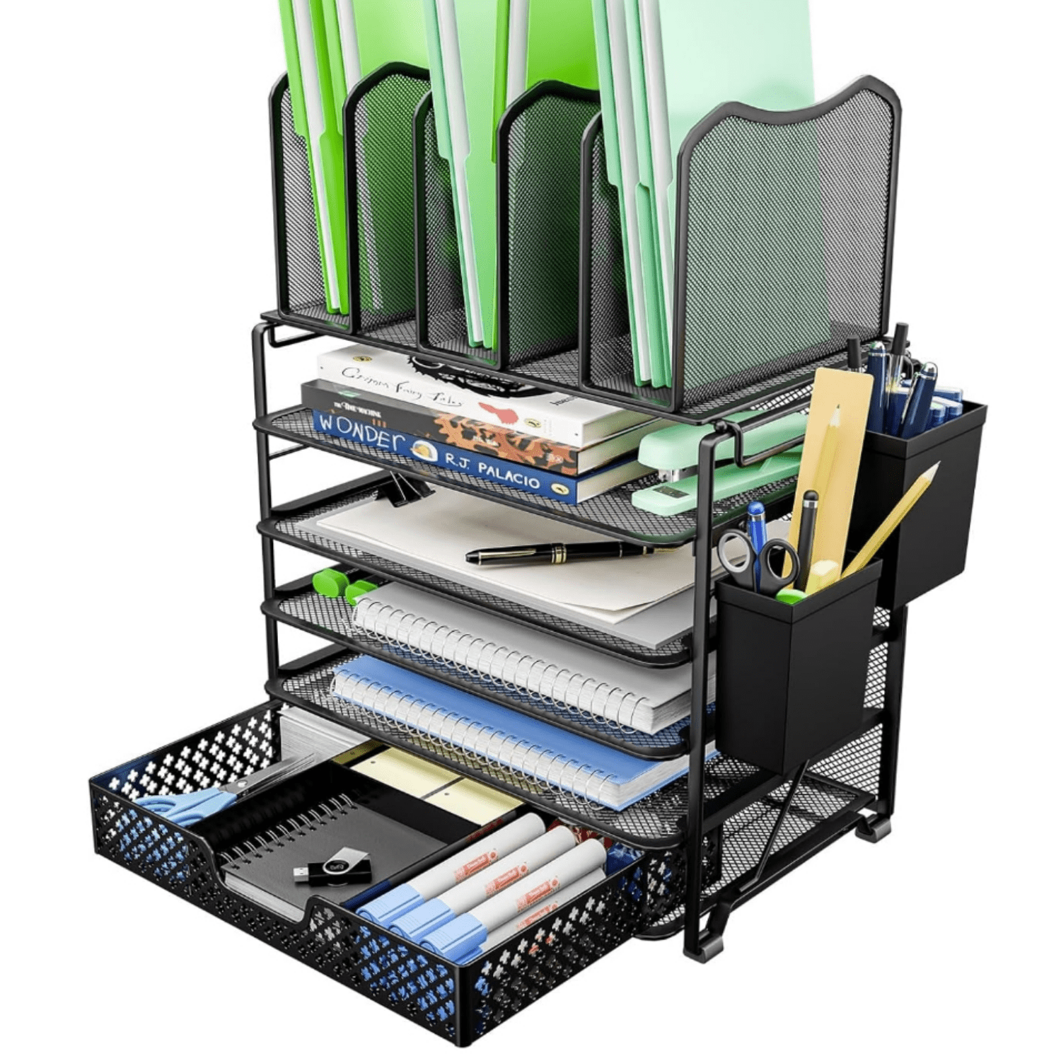 5 Tier Mesh Desk File Organizer, Paper Letter Tray File Holder with ...