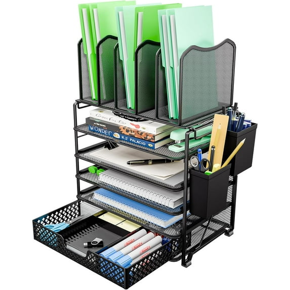 5 Tier Mesh Desk File Organizer, Paper Letter Tray File Holder with ...
