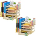5-Tier Mesh Desktop Organizer with File Holder, Drawer, Pen Holders ...