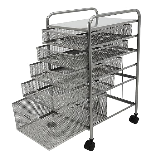 5-Tier Mesh File Storage Drawer Carts with Wheels,Rolling Storage Cart ...