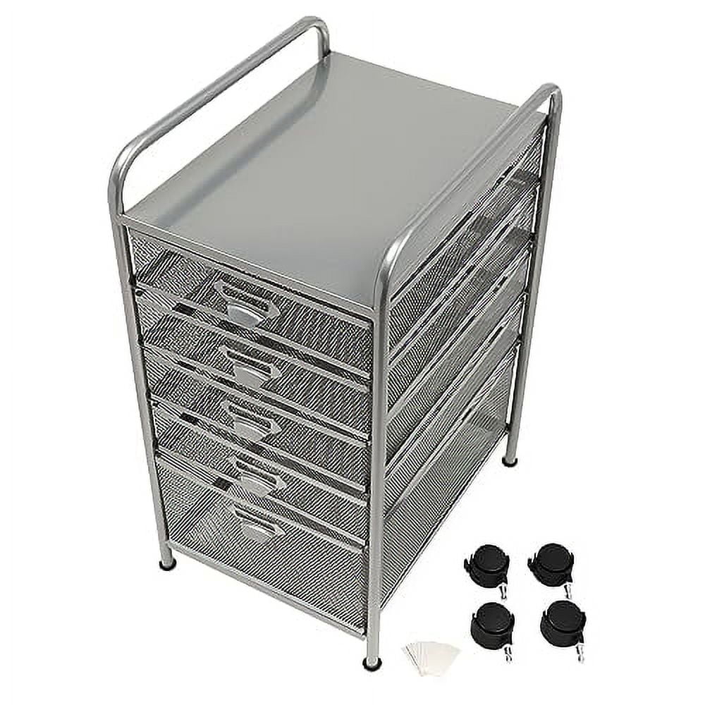 5-Tier Mesh File Storage Drawer Carts with Wheels,Rolling Storage Cart ...