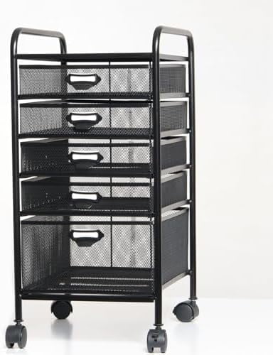 5-Tier Mesh File Storage Drawer Carts with Wheels and Top Shelf,Rolling ...